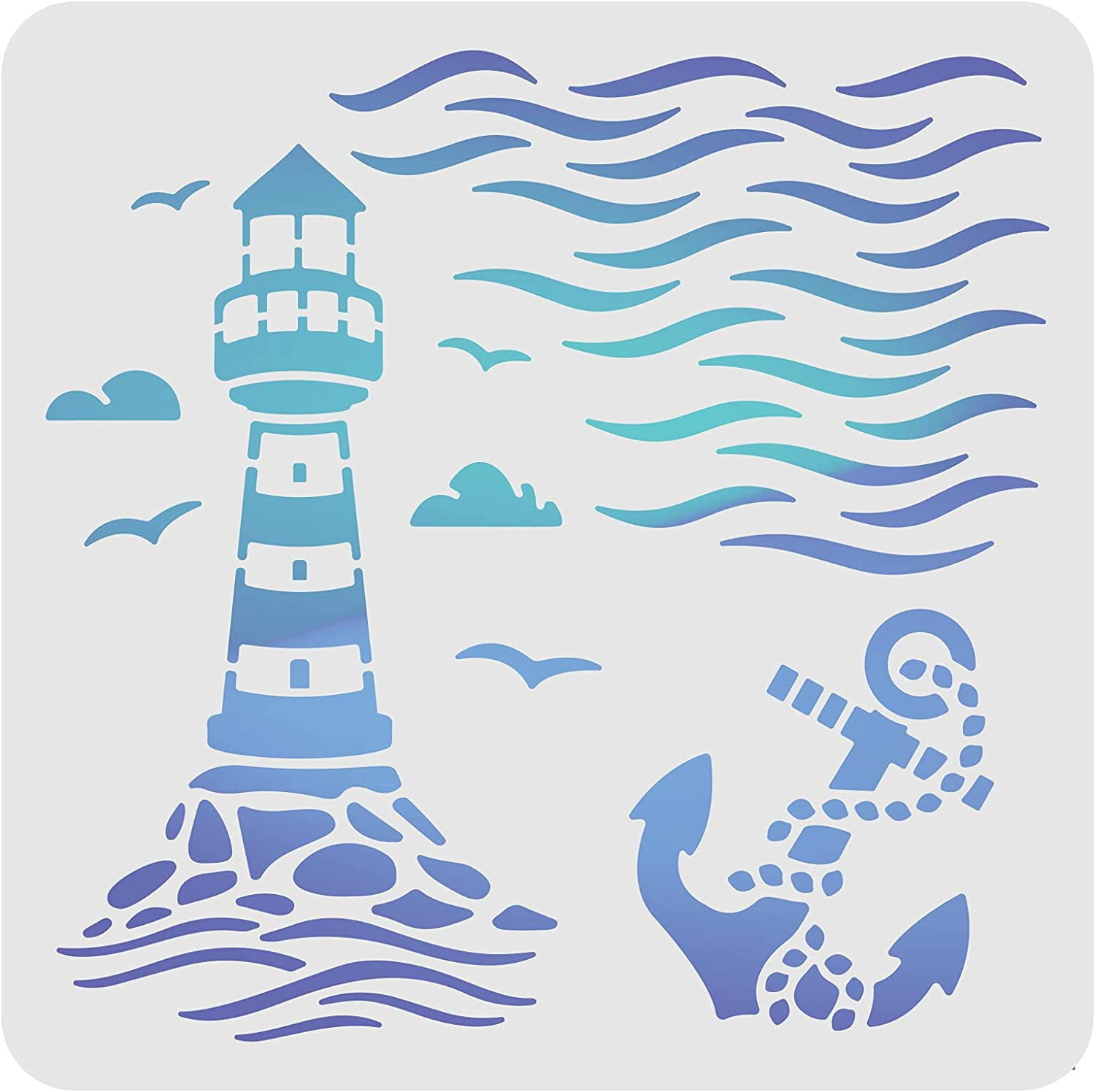 1pc Nautical Stencils Template Plastic Lighthouse Drawing Painting Stencils Square Reusable ...