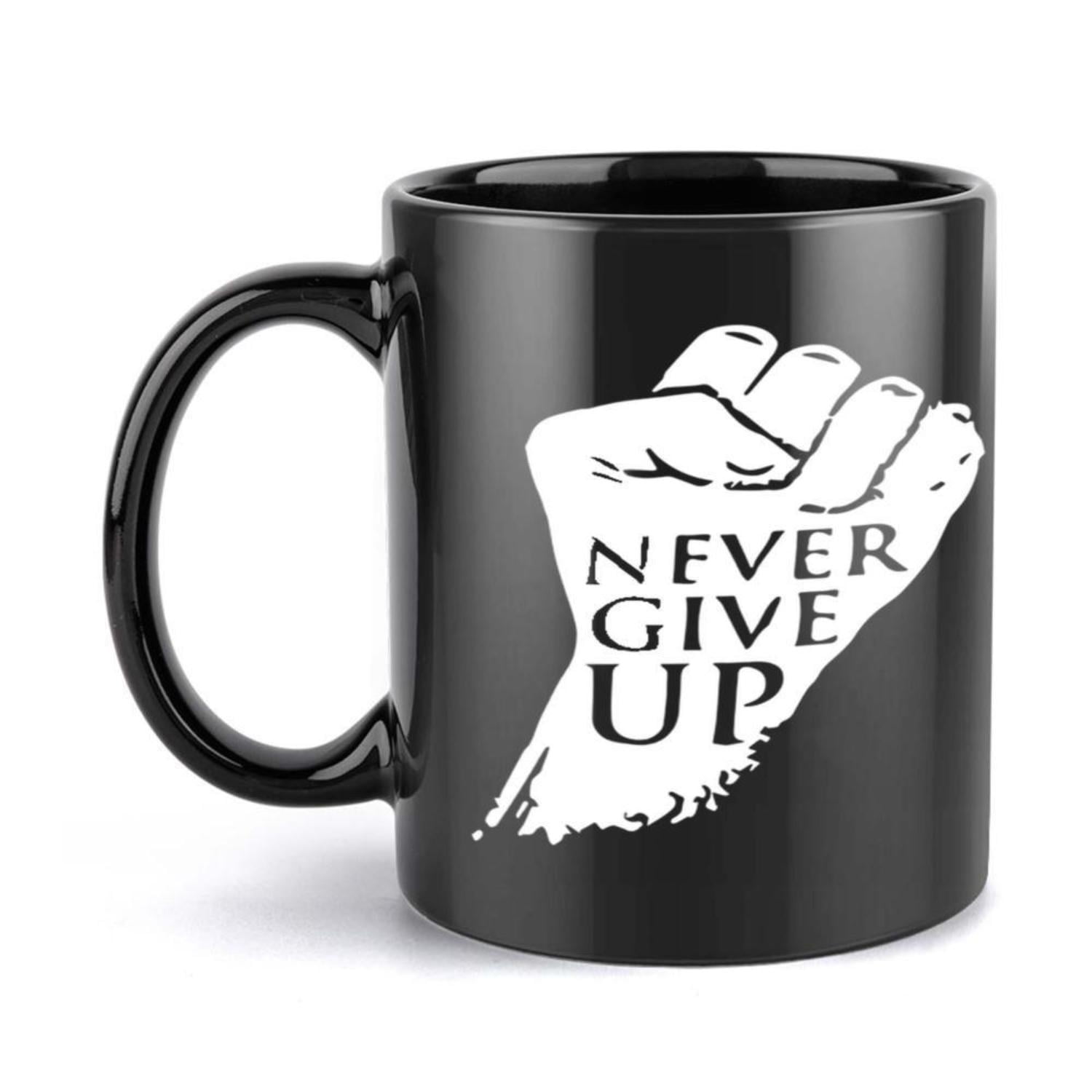 1pc Never Give Up 11oz Ceramic Coffee Mug with Fist Design Black Hand ...