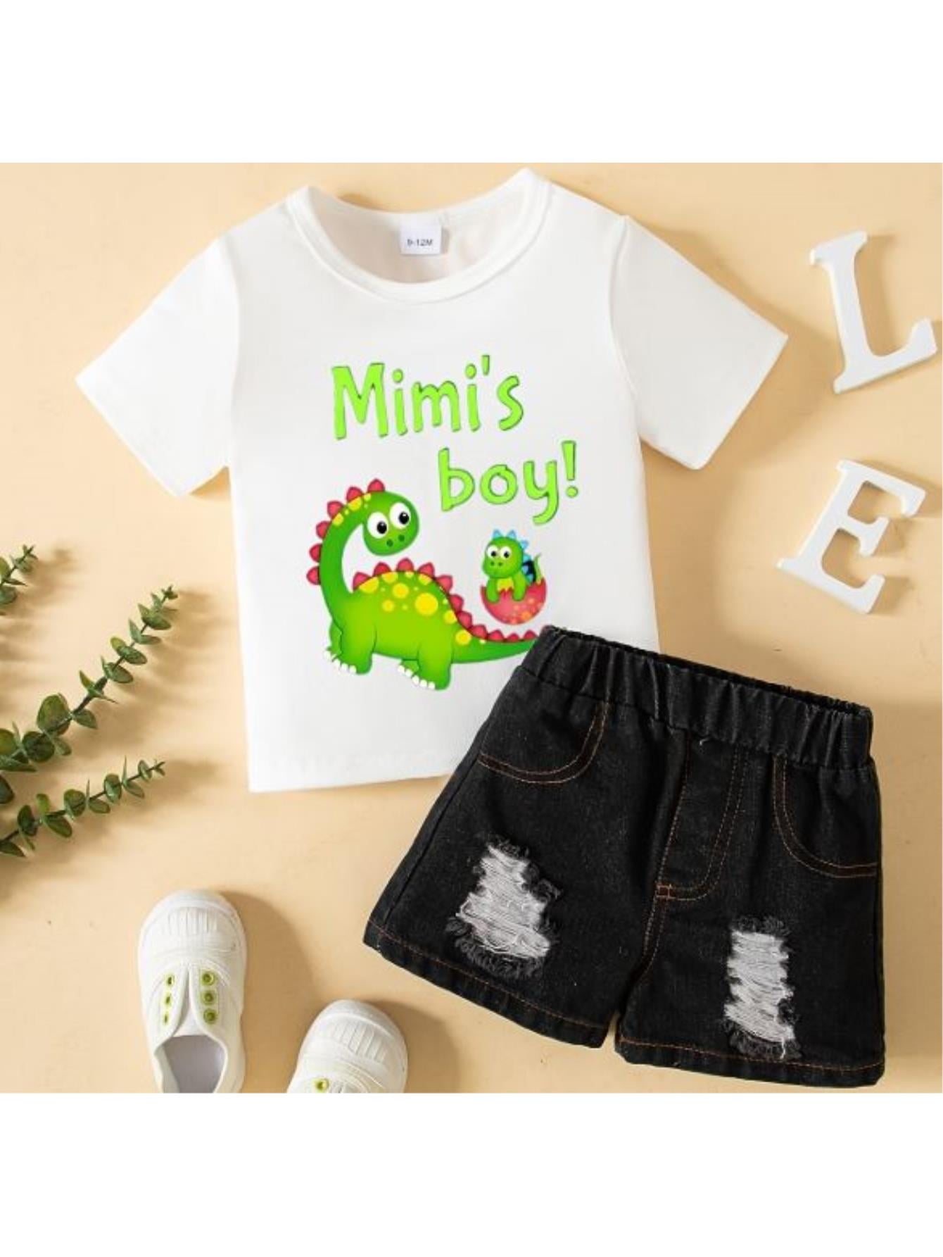 1pc New Summer Boy Mimi's Boy Dinosaur And Egg Short Sleeved 100% ...