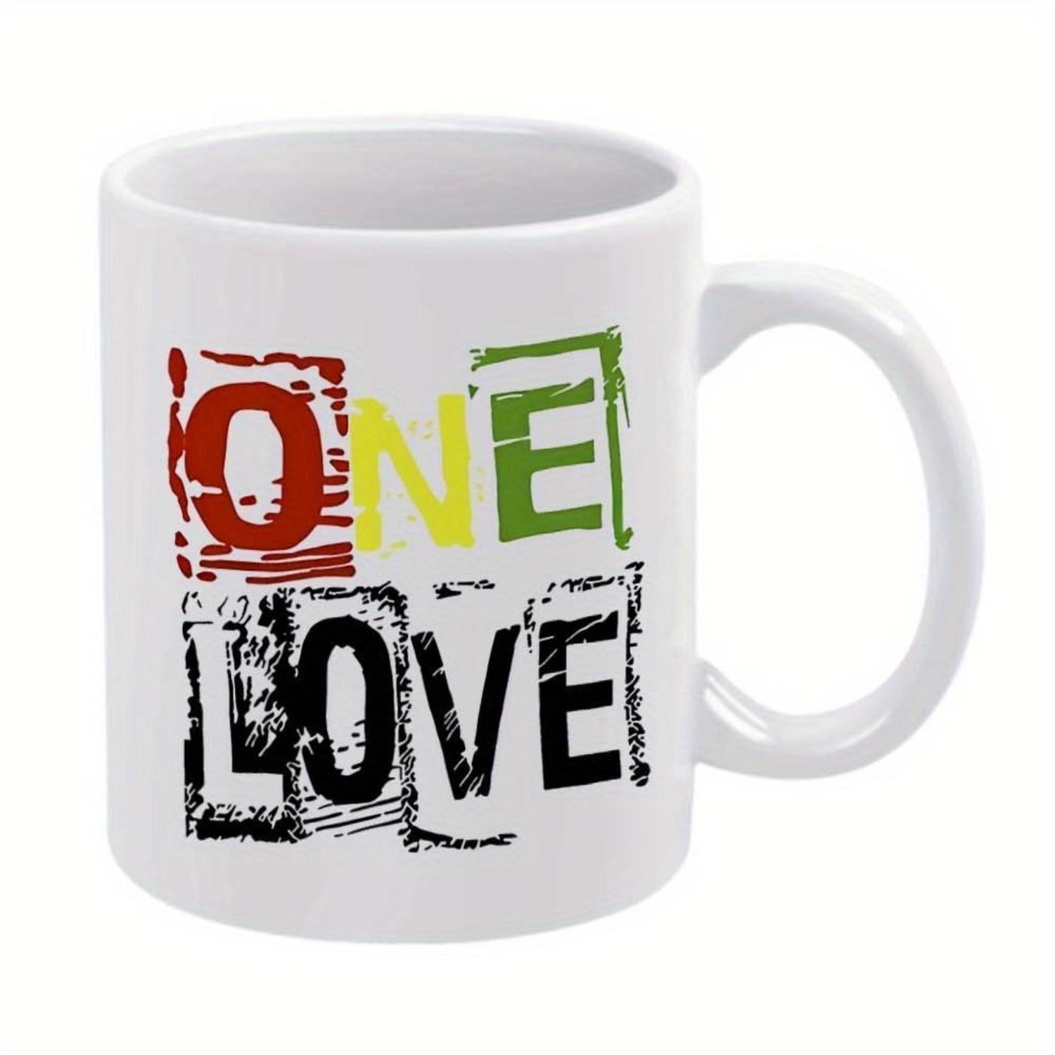 1pc ONE LOVE Coffee Mug 11oz Ceramic Cup with Colorful Distressed ...