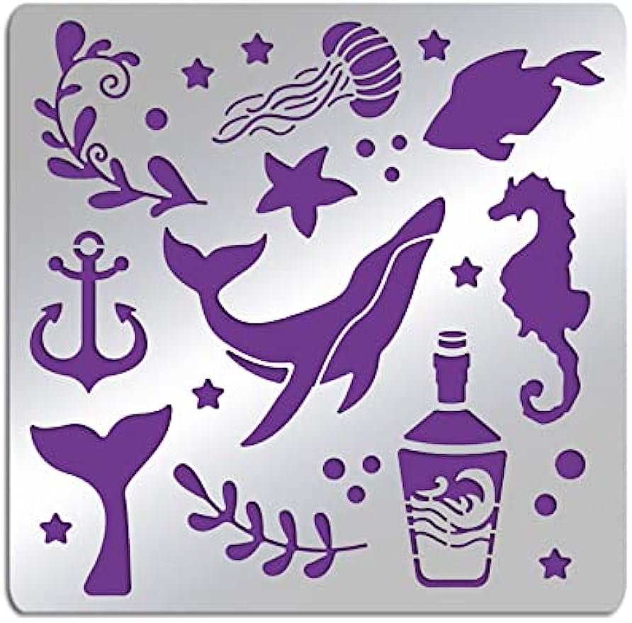 1pc Ocean Theme Metal Stencils 6 Inch Square Scrapbooking Drawing ...