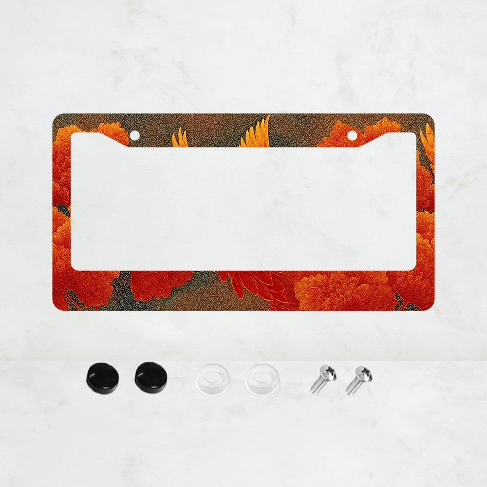 1pc Orange Floral Pattern 2 Hole License Plate Frame Aluminum Material ...