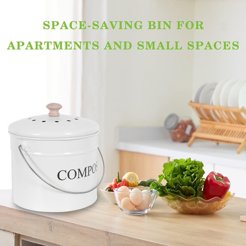 1pc Oval-Shaped Metal Compost Bin with Odor-Sealing Carbon Filters ...