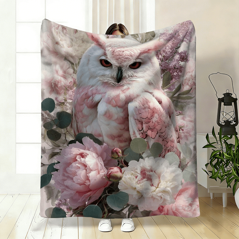 1pc an Owl-Themed Blanket Featuring Pink Flowers, Designed for And ...