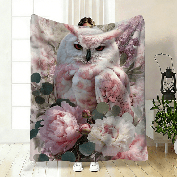 1pc an Owl-Themed Blanket Featuring Pink Flowers, Designed for And ...