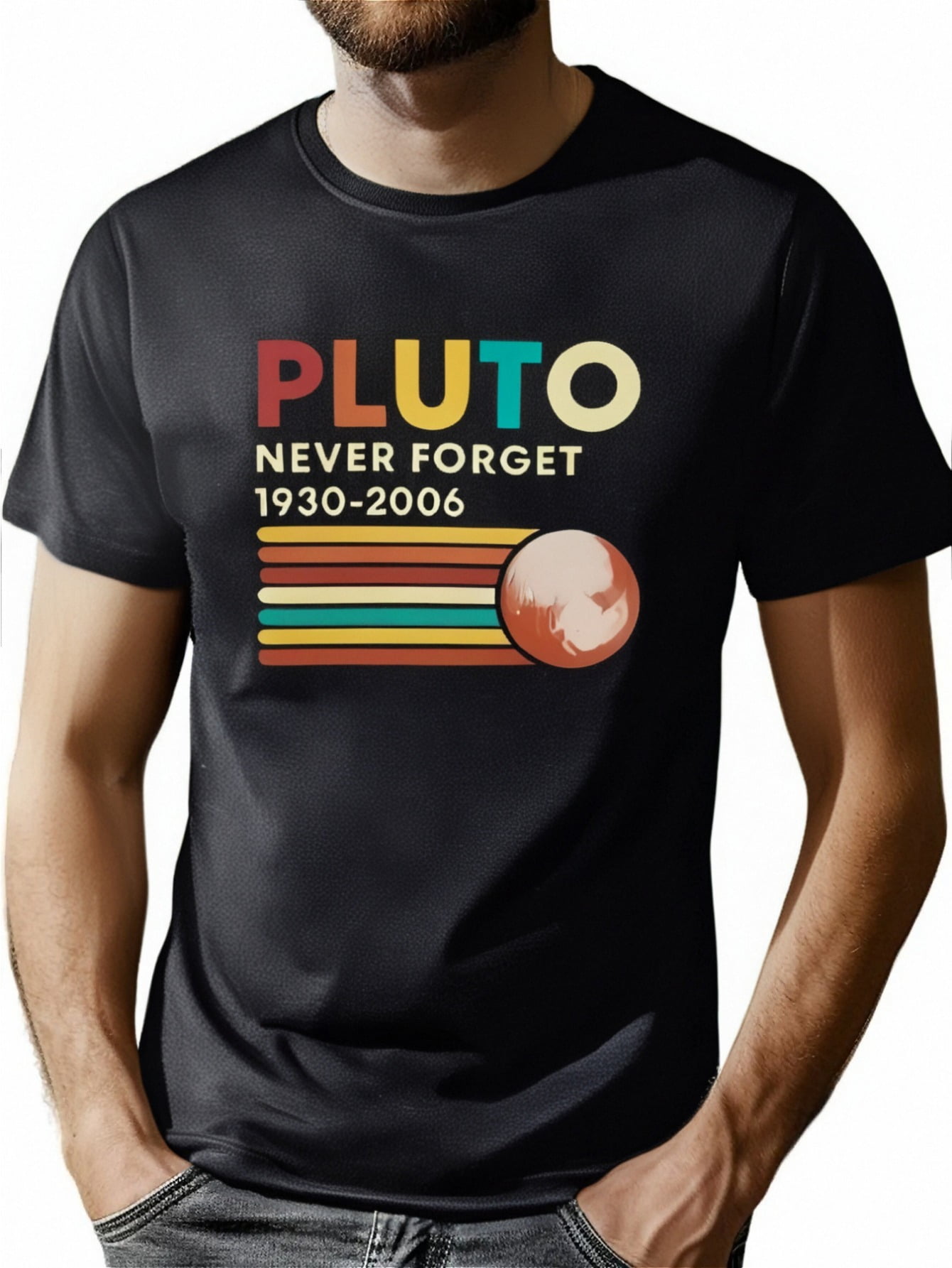 [1pc PLUTO Graphic T-Shirt] 1pc Men's Casual Knit T-Shirt with ...