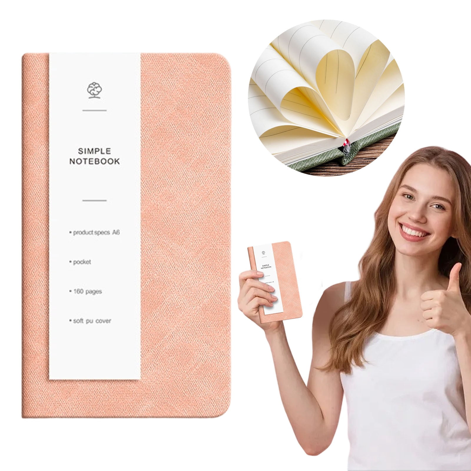 1pc PU Leather Blank Notebook A6 Size (6.96"x3.85") 80 Pages, with Pen ...