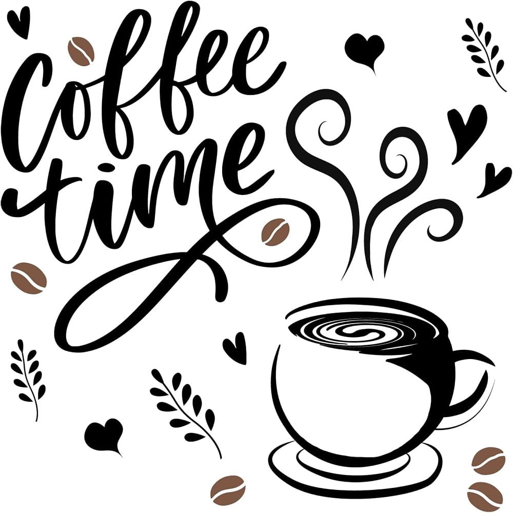 1pc PVC Wall Stickers Rectangle with Wor Coffee Time for Home Living ...