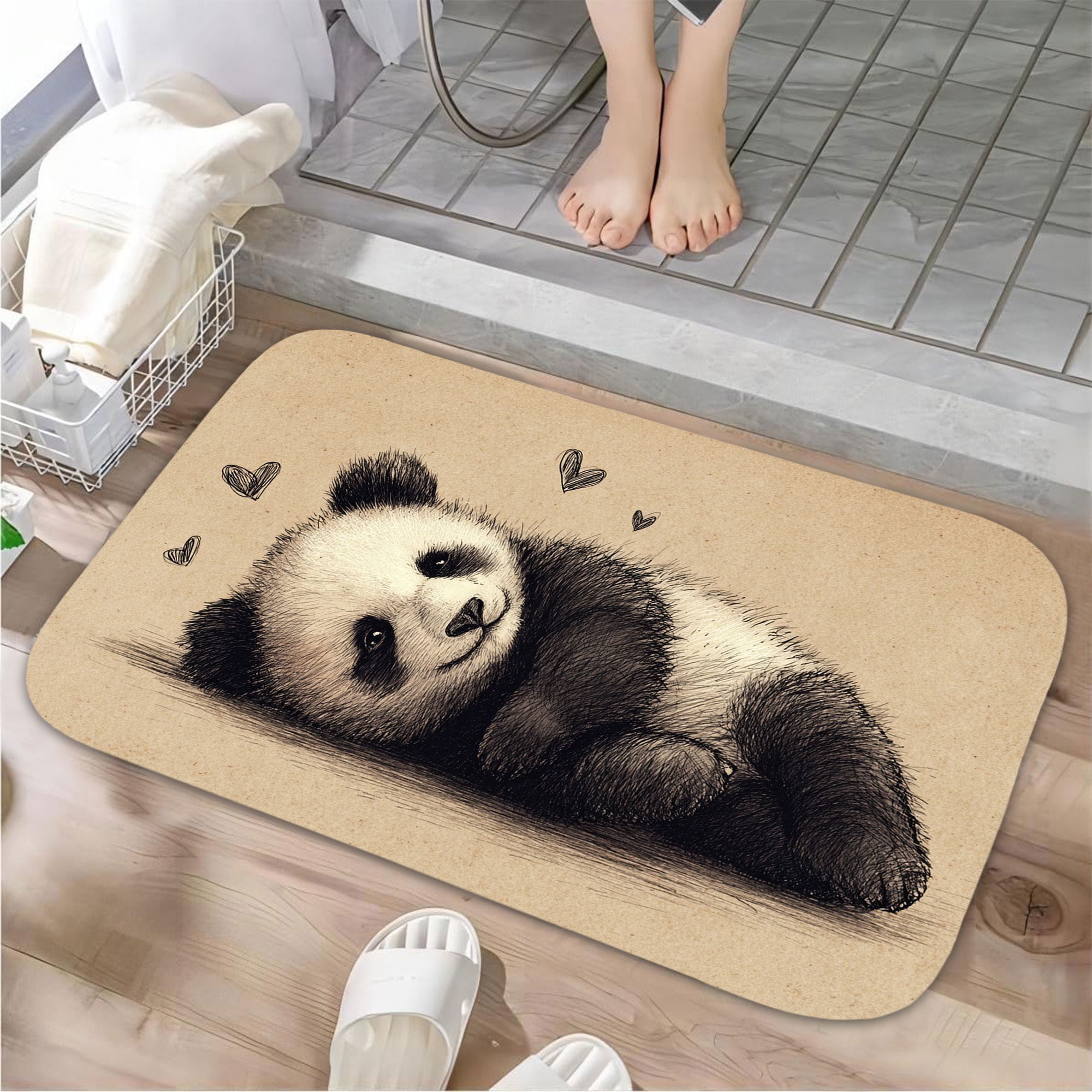 1pc Panda Cub Absorbent Non-Slip Bathroom Thickened Flannel Rug Decor ...