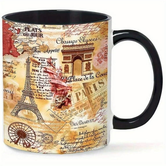 1pc Paris Landmark Art Mug 11oz Vintage Tower French Script Design ...