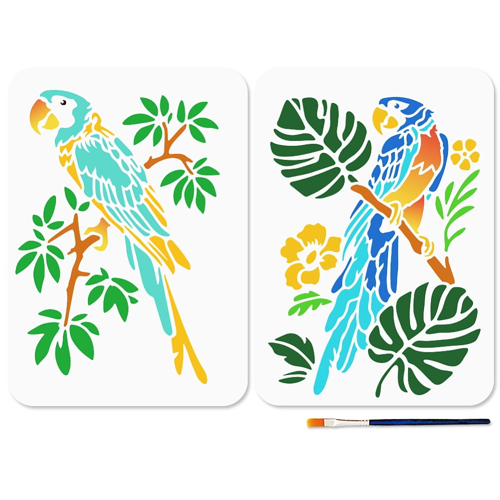 1pc Parrot Stencil Birds Flowers Stencils 11.7x8.3inch Branch Leaves ...
