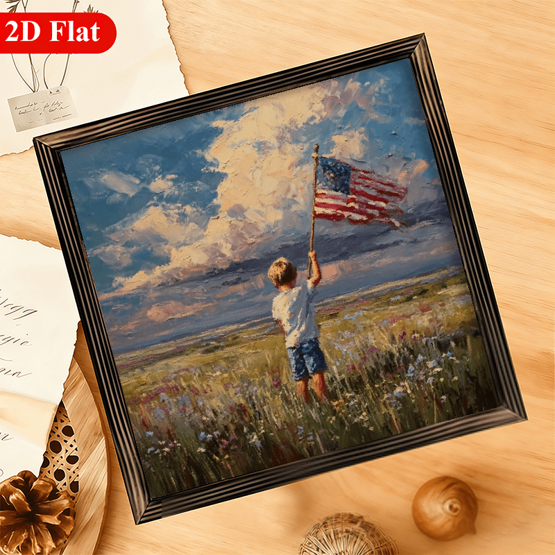 1pc Patriotic Boy with American Flag Wall Art - 12x12 inch Rustic ...