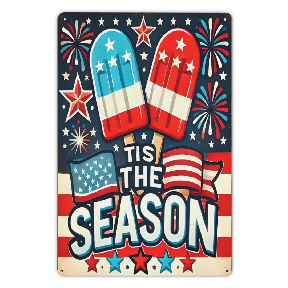 1pc Patriotic Metal Tin Sign, American Flag Popsicle Design, Rustic ...