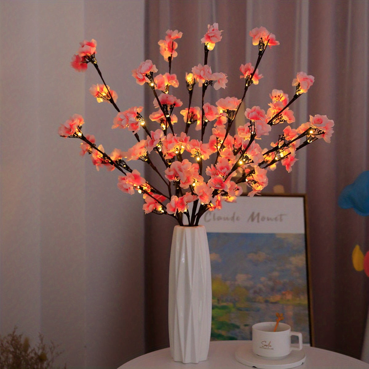 1pc Peach Blossom Tree Branch Light Floral Lights Home Garden Decor LED ...