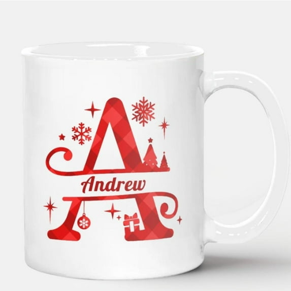 1pc Personalized Christmas Mug Custom Name Coffee Cup with Red Letter A ...