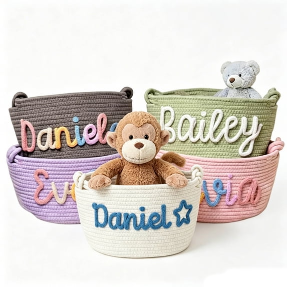 1pc Personalized Name Storage Basket, Custom Woven Organizer Bin with ...