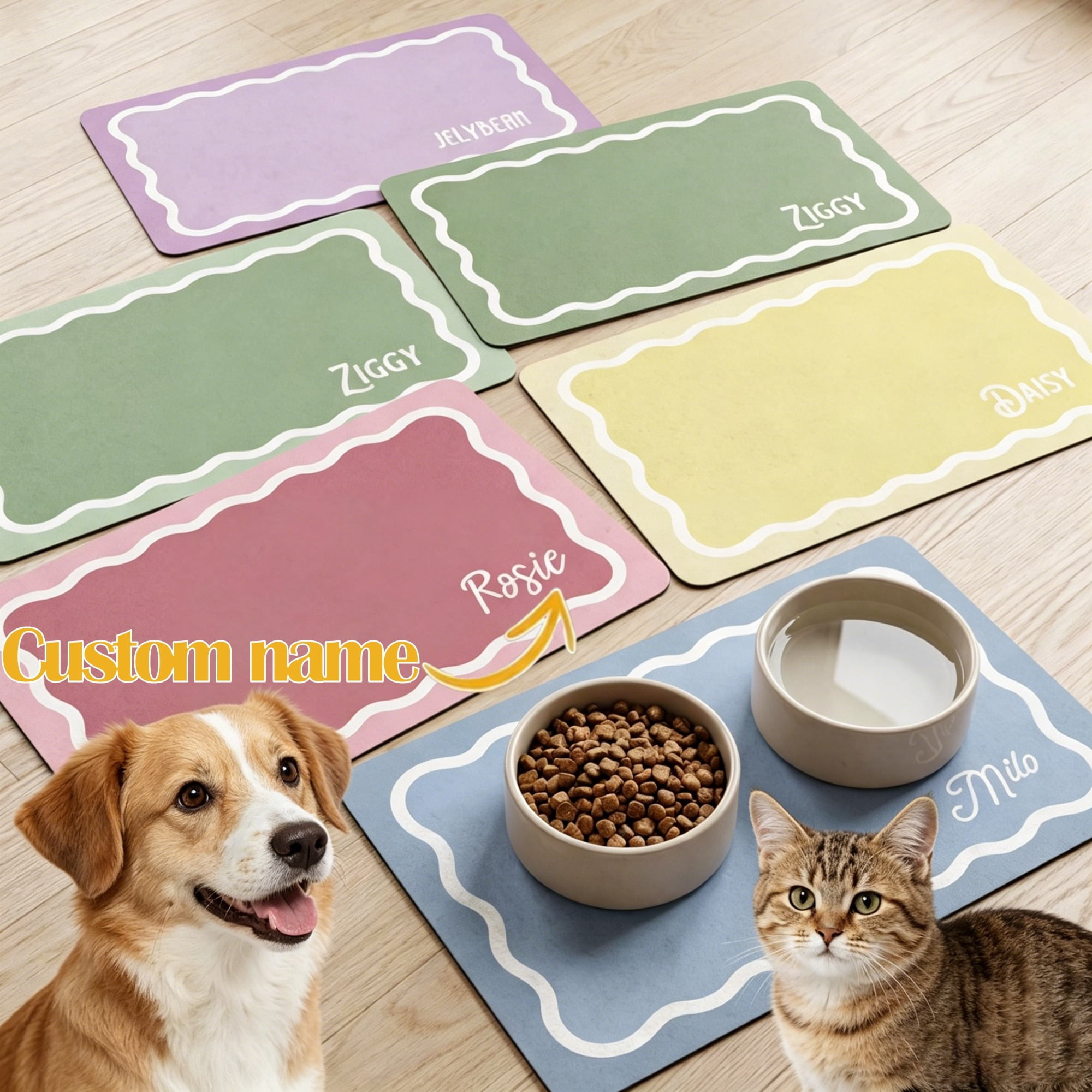 1pc Personalized Pet Feeding Mat - Absorbent, Non-Slip, Custom Name ...