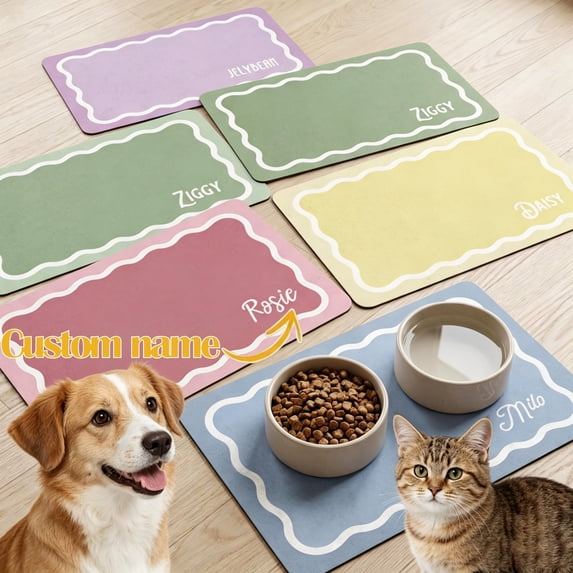 1pc Personalized Pet Feeding Mat - Absorbent, Non-Slip, Custom Name ...