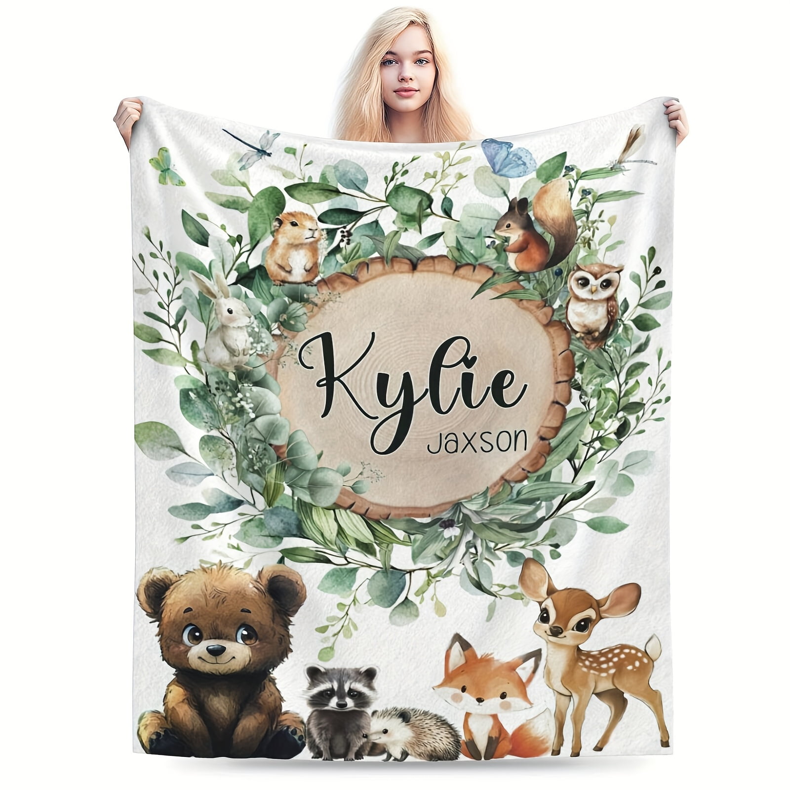 1pc Personalized Woodland Animals Blanket with Name Custom Blanket for ...