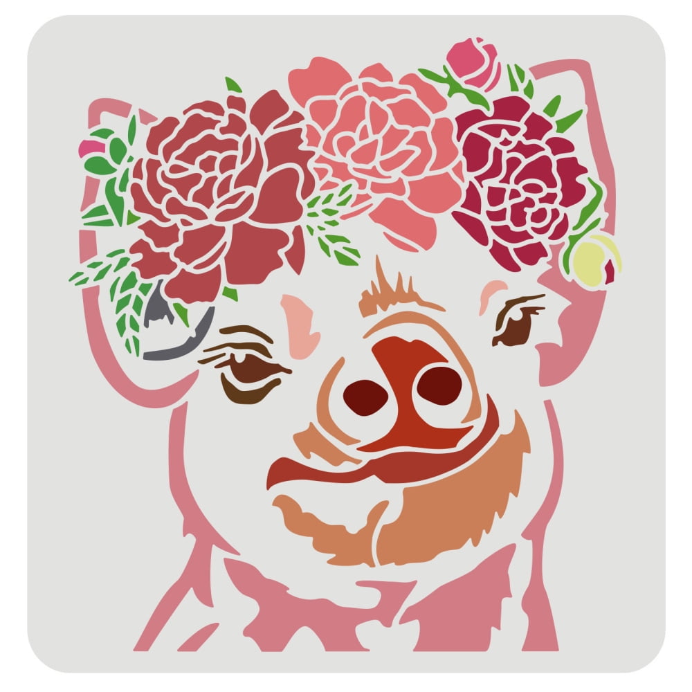 1pc Pig and Flower Stencil 30x30cm Reusable Pig Pattern Stencil for ...