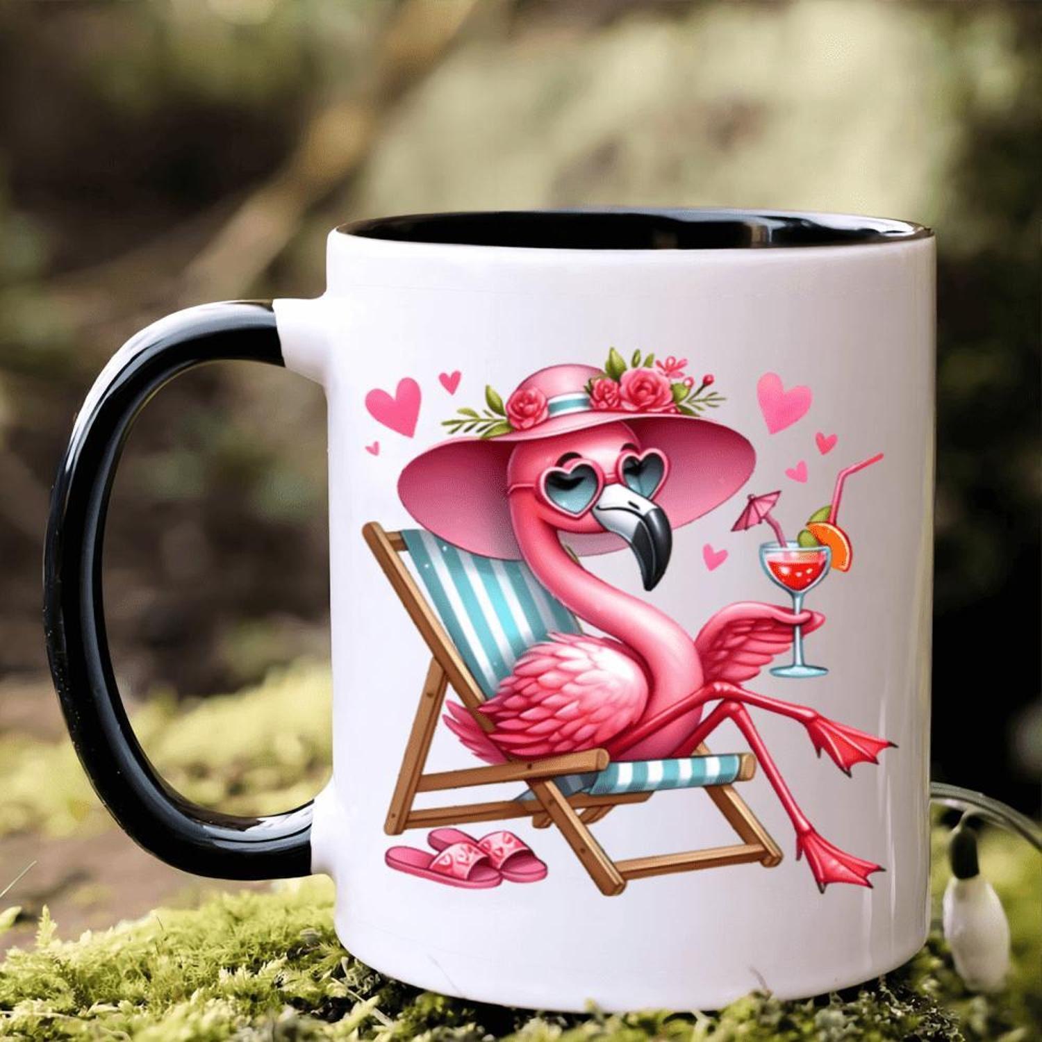 1pc Pink Flamingo Ceramic Mug 11oz Tropical Beach Chair Fashion Glasses ...
