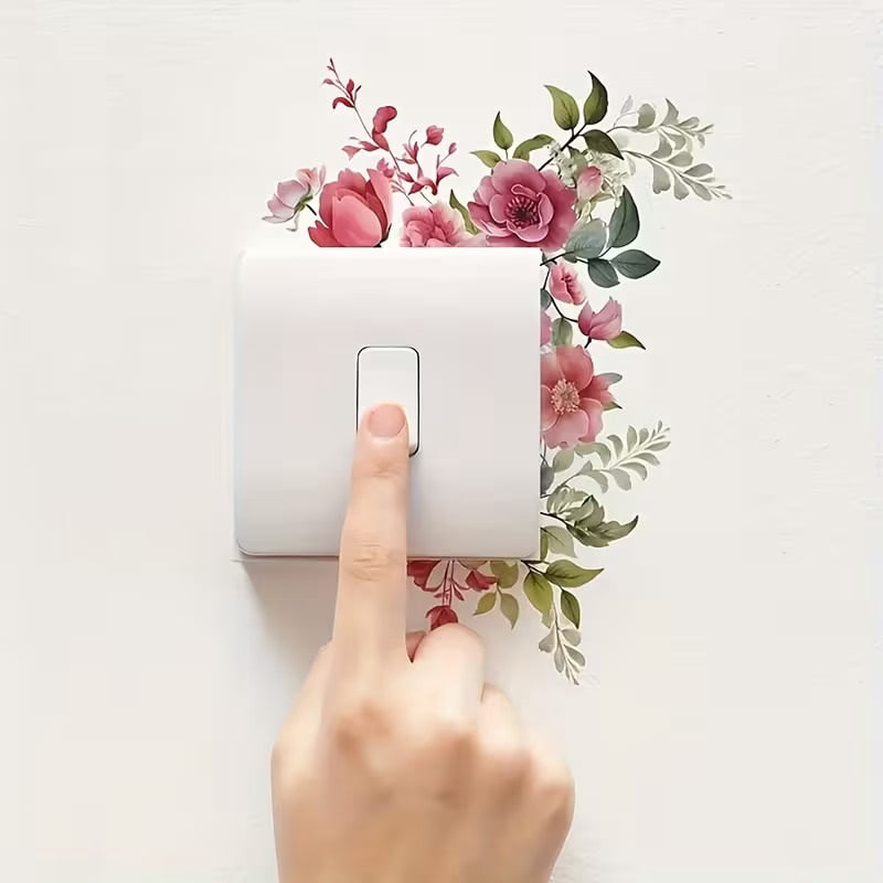 1pc Pink Peony Floral Vinyl Light Switch Sticker - Removable Self ...