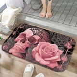 1pc Pink Skull with Rose Absorbent Non-Slip Bathroom Thickened Flannel ...