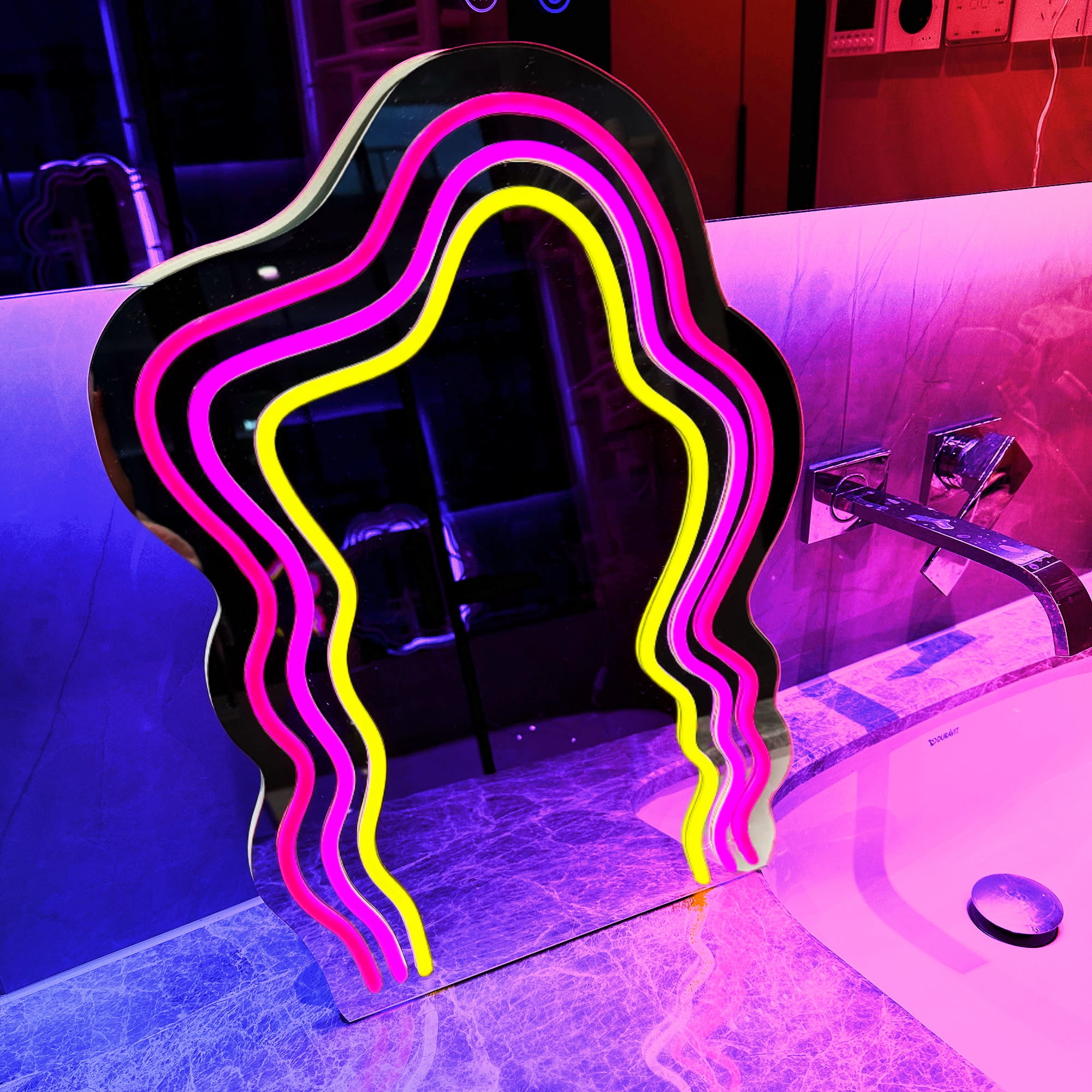 1pc Pink Wavy Arch Neon Sign, Makeup Table Bedroom Living Room Decor ...