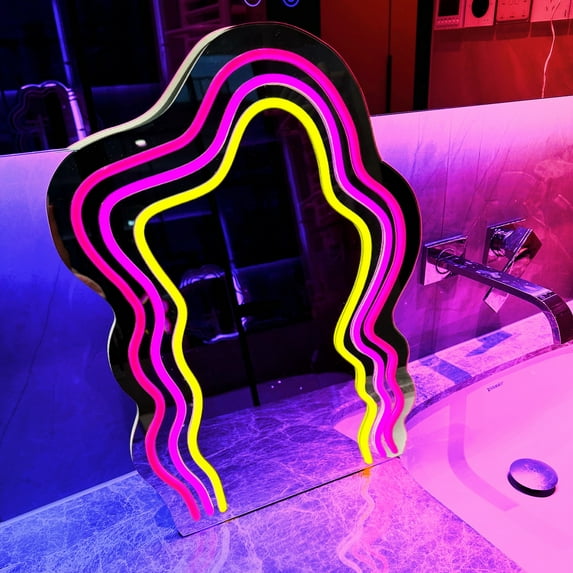 1pc Pink Wavy Arch Neon Sign, Makeup Table Bedroom Living Room Decor ...