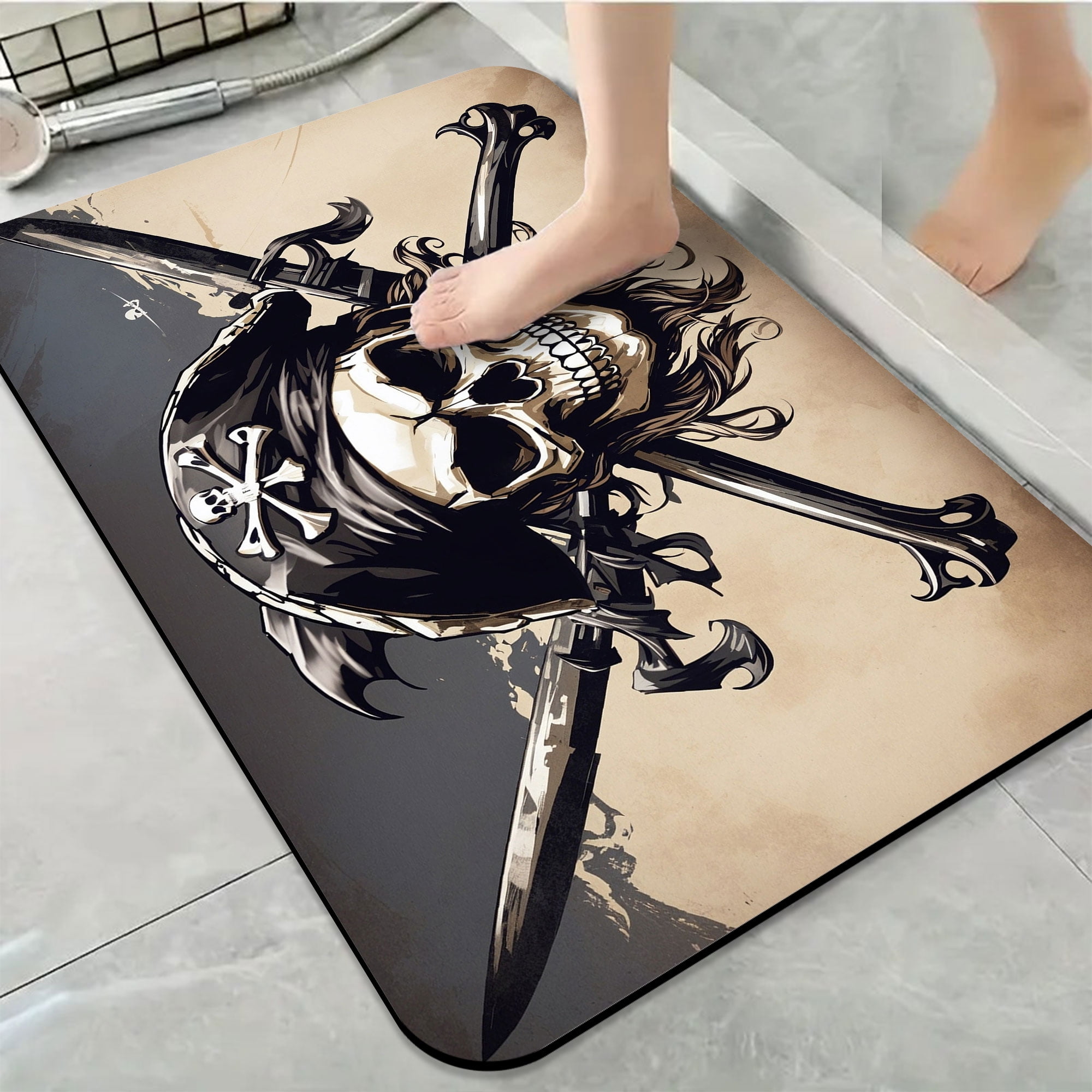 1pc Pirate Skull with Swords Bathroom Rug Bathroom Decor and ...