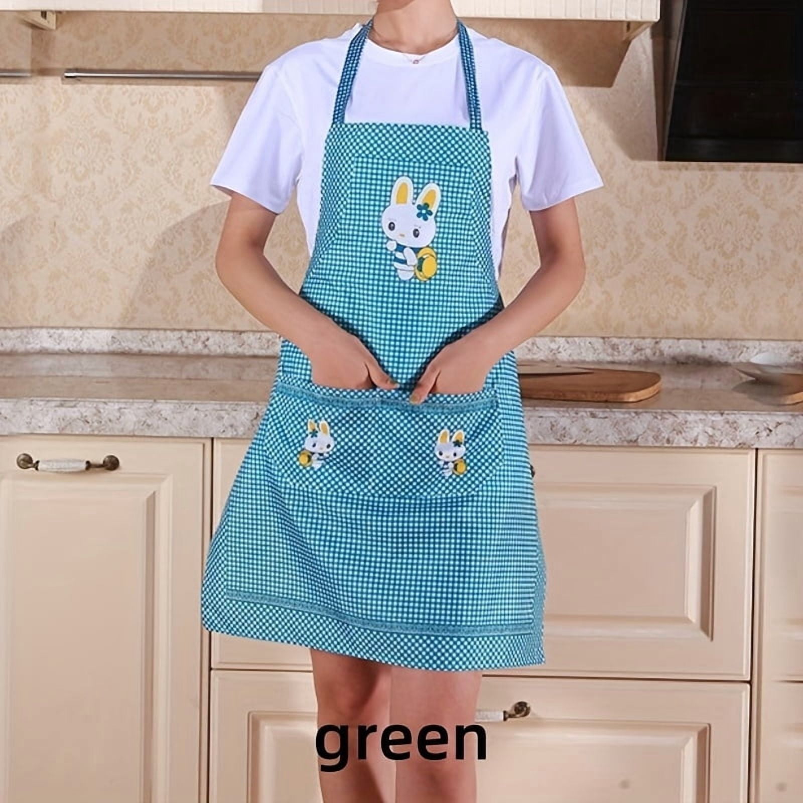 1pc Plaid polyester kitchen apron with cute rabbit design, made of ...