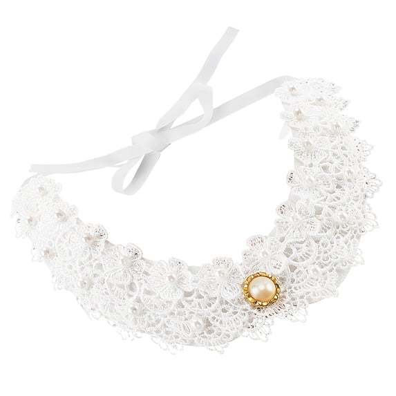 1pc Plastic Pearl & Rhinestone Flower Colllar Polyester Bowknot False ...
