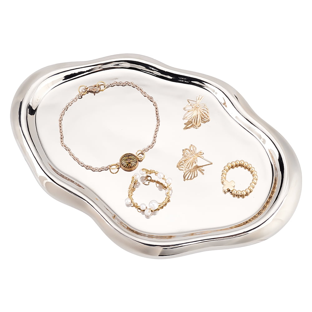 1pc Plating Porcelain Jewelry Display Plate Cosmetics Organizer Storage ...