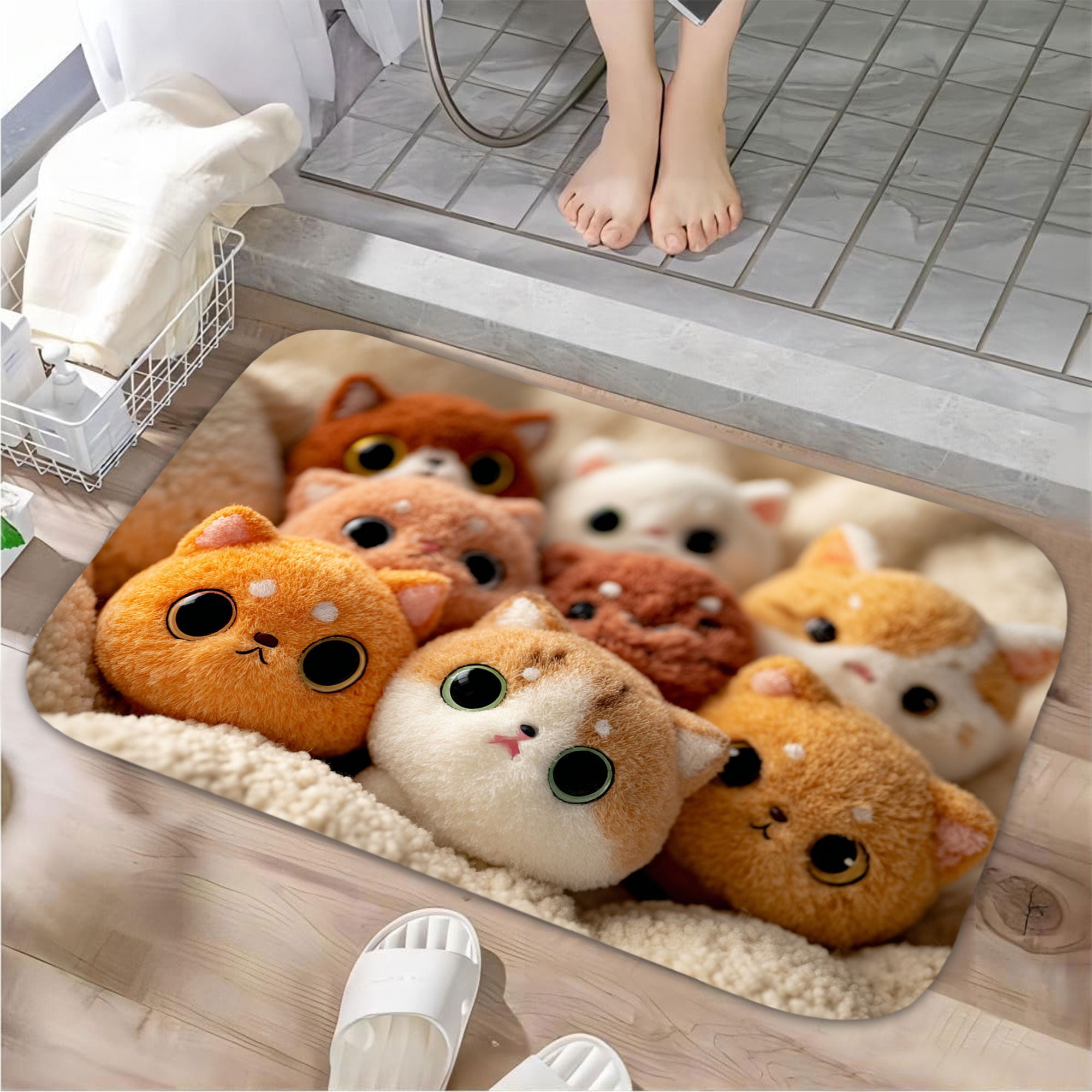 1pc Plush Cat Toys Absorbent Non-Slip Bathroom Thickened Flannel Rug ...