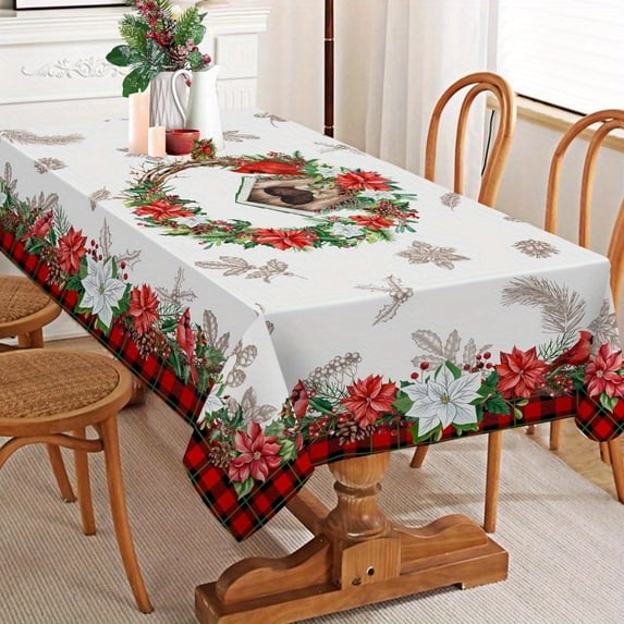 1pc Polyester Christmas Tablecloth, Easy Clean | Square Machine Made ...