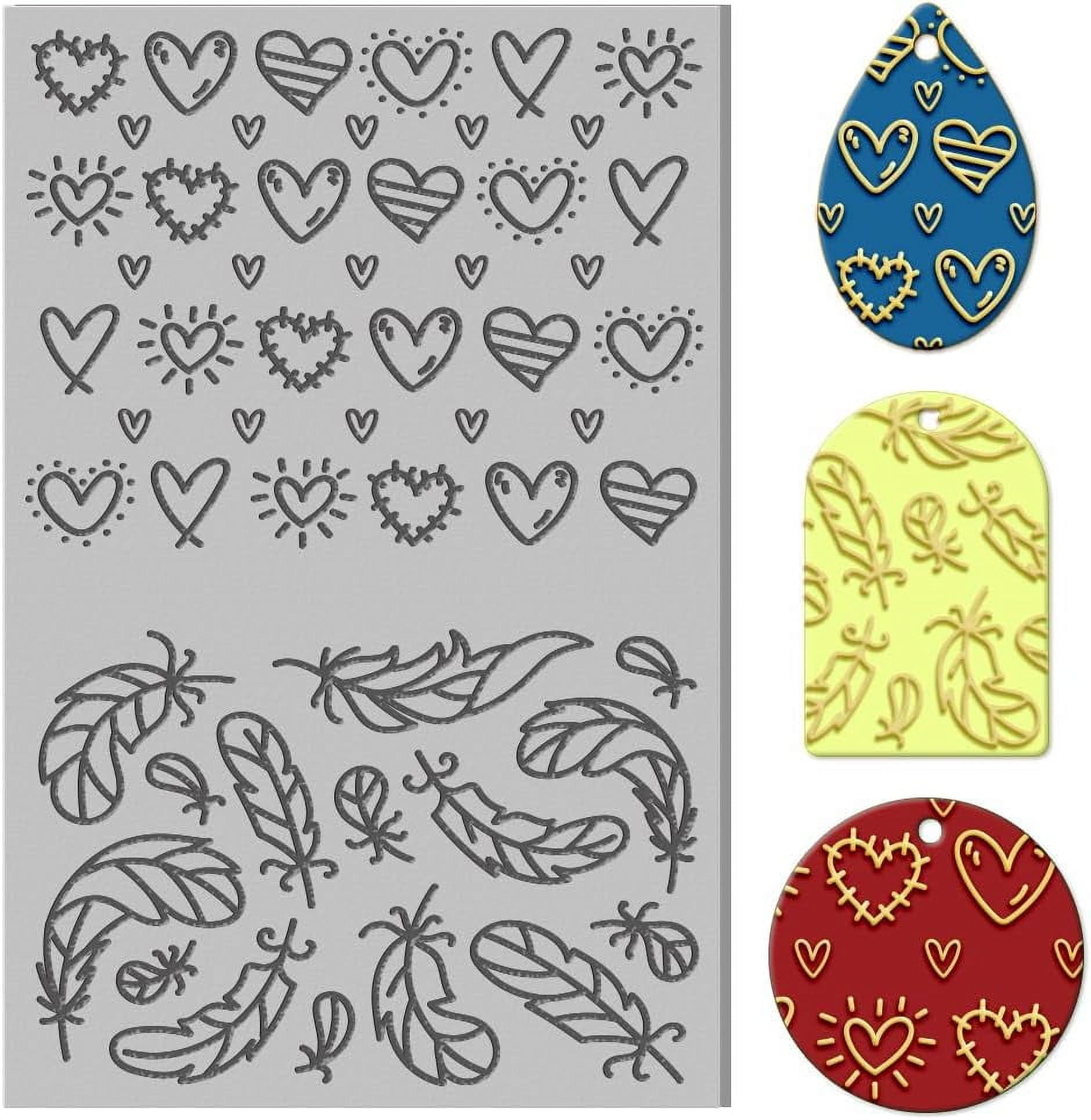 1pc Polymer Clay Texture Sheets Heart Texture Stamp Sheets Feather Clay ...