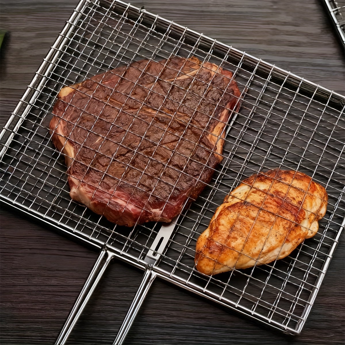 1pc Portable Foldable Stainless Steel Grill Basket, Multi-Use Barbecue ...