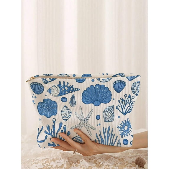 1pc Portable Seashell & Starfish Pattern Dual-Sided Printed Makeup Bag ...