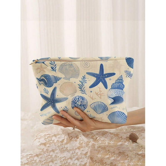 1pc Portable Seashell & Starfish Pattern Dual-Sided Printed Makeup Bag ...