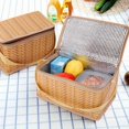 1pc Portable Wicker Rattan Food Container Basket Insulation Bag Lunch ...