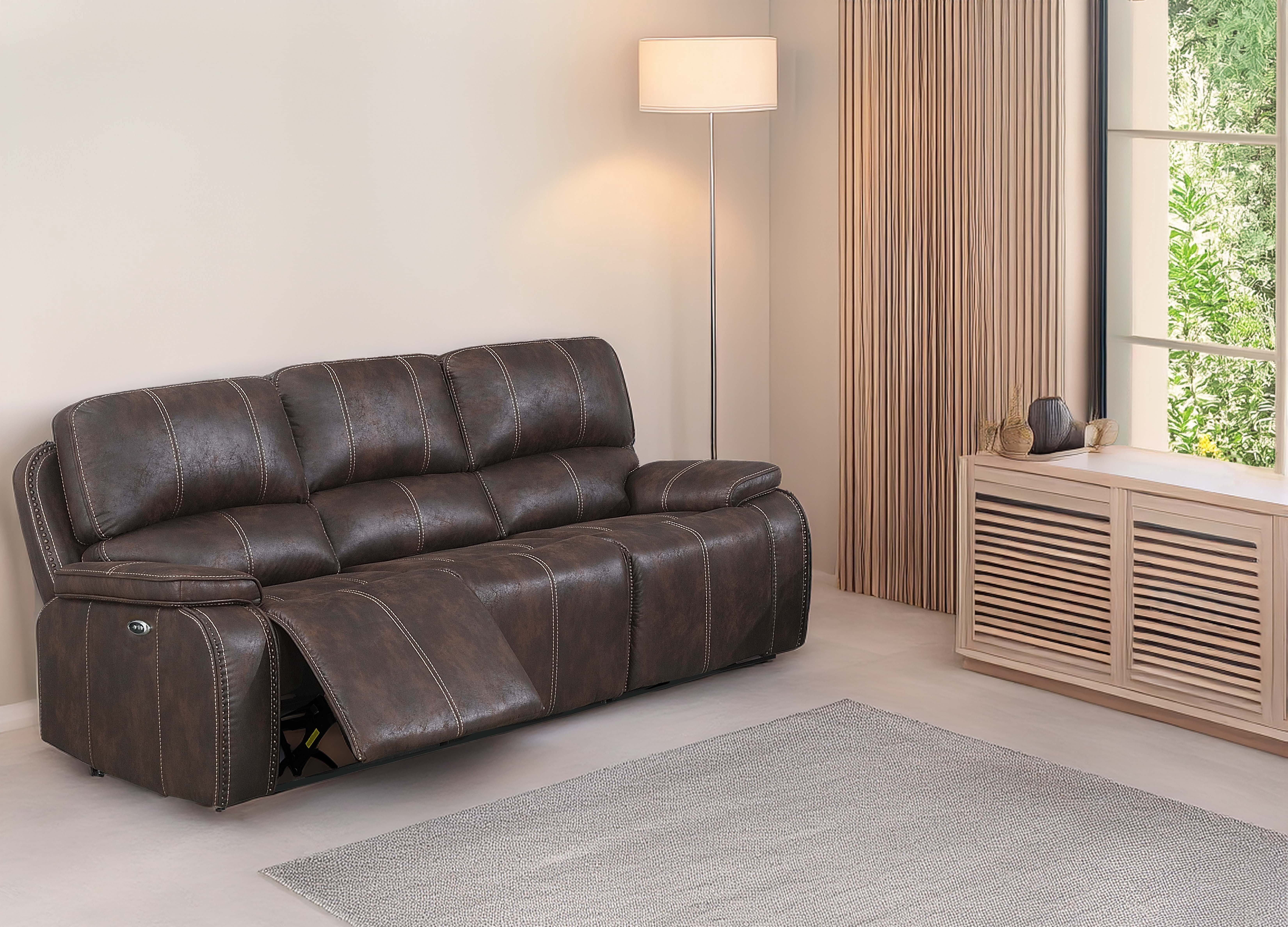 1pc Power Reclining Sofa Built In USB Port Chocolate Finish Modern ...