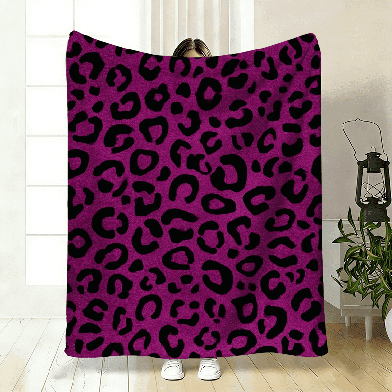 1pc Premium Purple Fluffy Leopard Print Flannel Blanket Reversible HD ...
