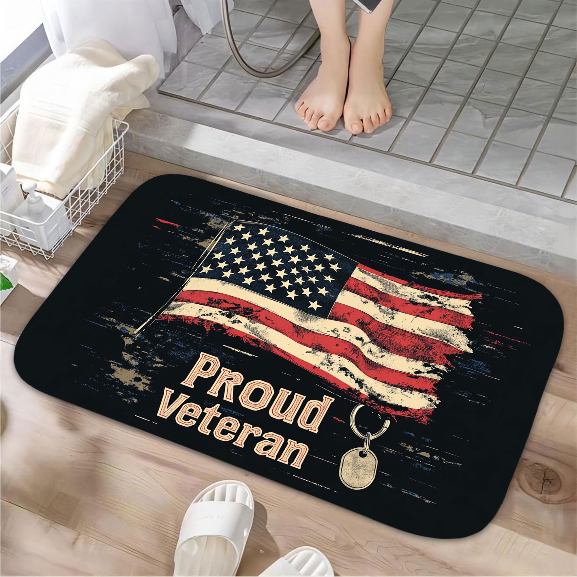 1pc Proud Veteran Absorbent Non-Slip Bathroom Thickened Flannel Rug ...