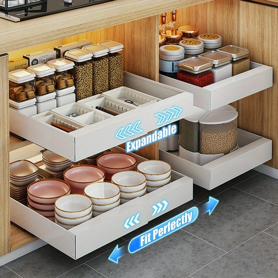 1pc Pull Out Organizer, Metal Expandable Pull-Out Cabinet Organizer ...