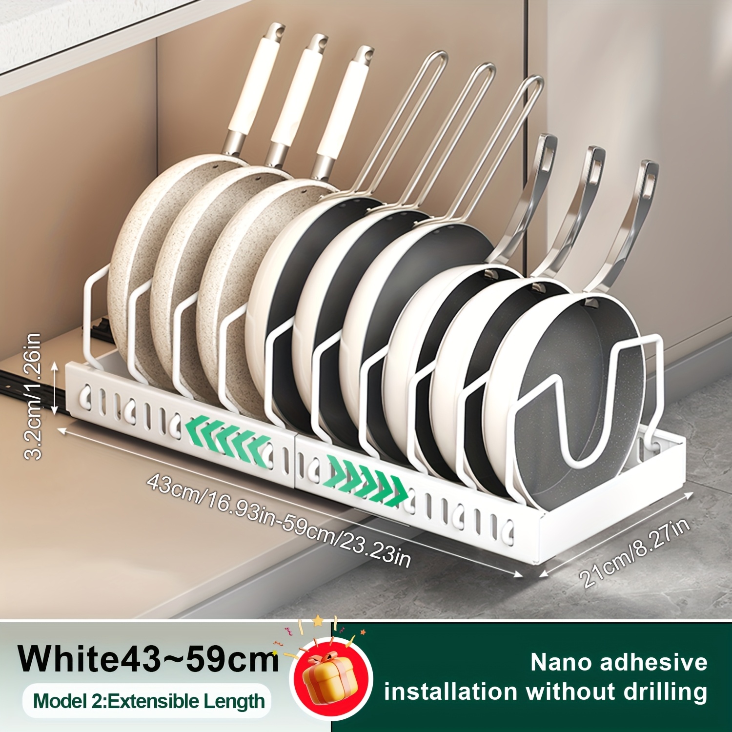 1pc, Pull-Out Pot And Pan Organizer, Kitchen Cabinet Drawer With 10 ...