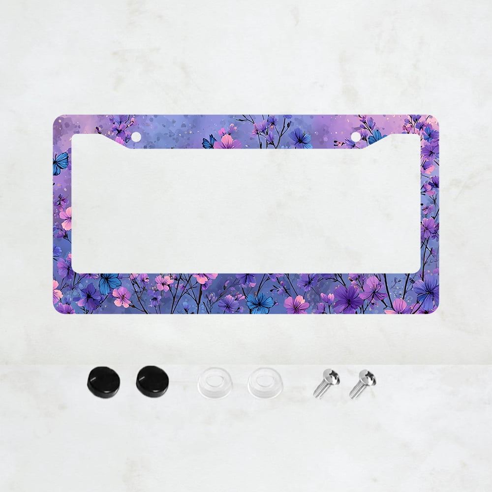 1pc Purple Floral Butterfly Pattern 2 Hole License Plate Frame ...