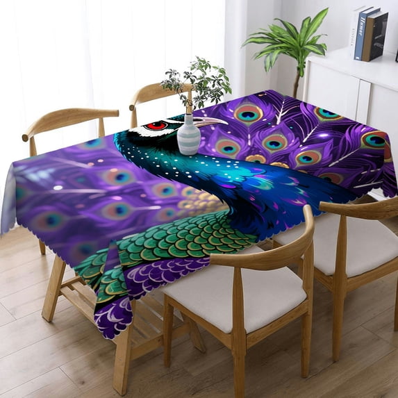 1pc Purple Peacock Full Glory Print Tablecloths rectangle , Festive ...