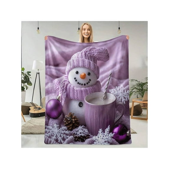 1pc Purple Snowman Cocoa Christmas Decor Blanket - Soft Flannel, Cozy ...