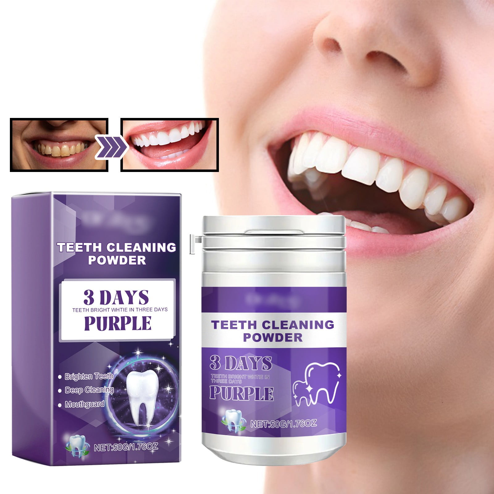 1pc Purple Teeth Cleaning Powder Teeth Polishing Tooth Deep Cleaning ...