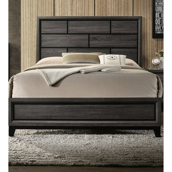 1pc Queen Panel Bed in Antique Gray Color, Rubberwood & Paper Veneer ...